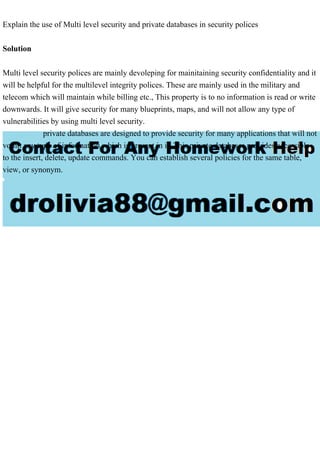 Explain the use of Multi level security and private databases in sec.pdf