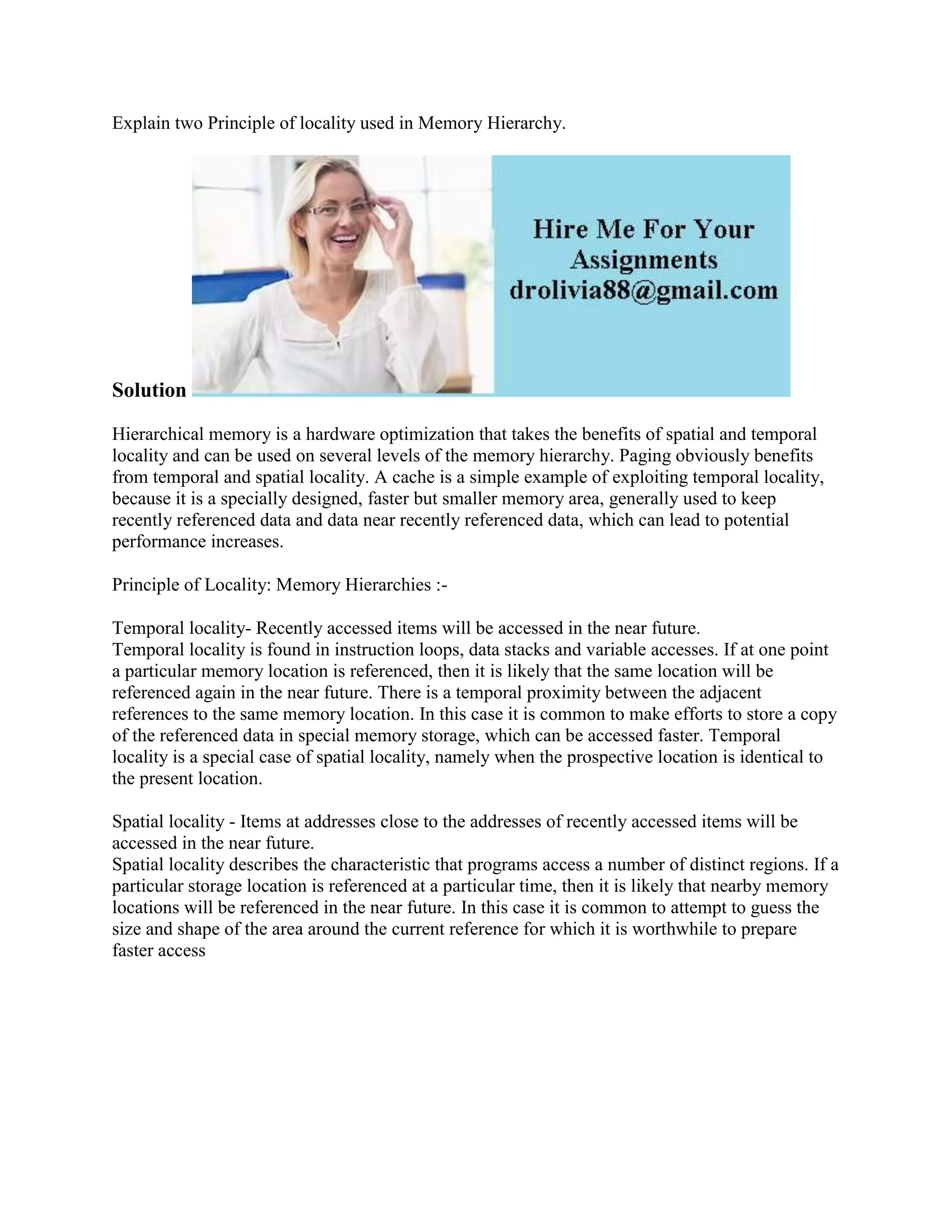 Explain two Principle of locality used in Memory Hierarchy-SolutionHie.docx