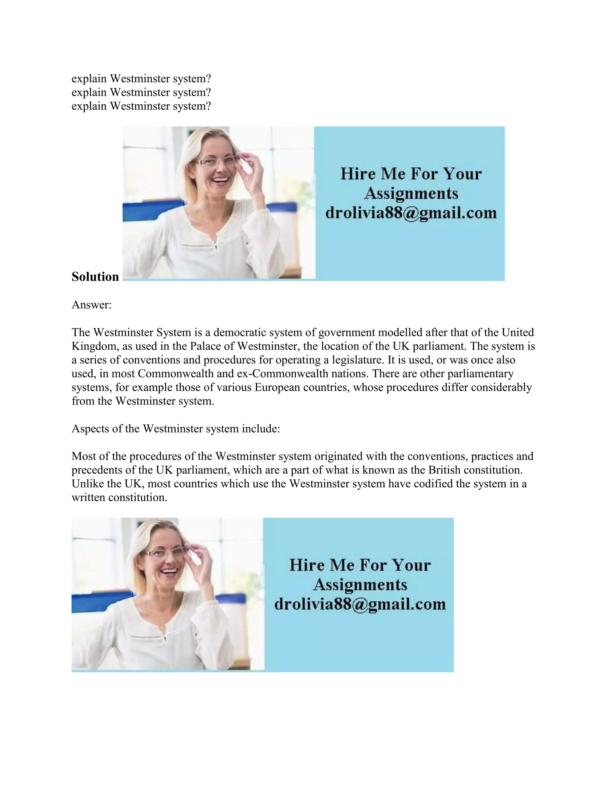 explain Westminster system- explain Westminster system- explain We.docx
