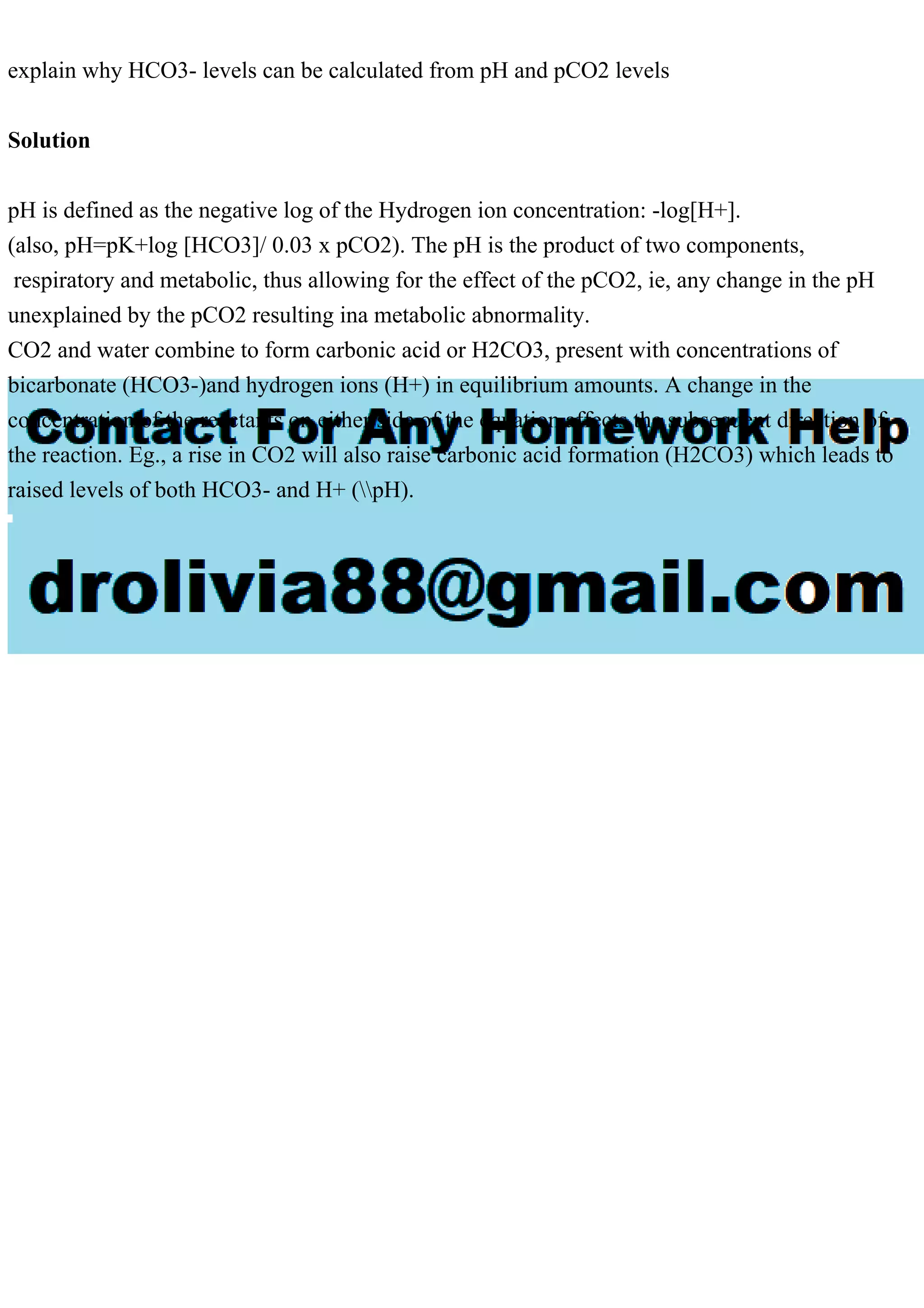explain why HCO3- levels can be calculated from pH and pCO2 levels.pdf