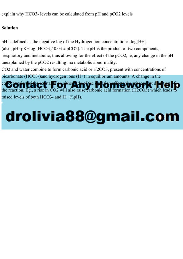 explain why HCO3- levels can be calculated from pH and pCO2 levels.pdf