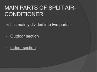 Explain working of various air conditioning equipment | PPTX