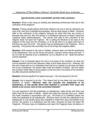 Explanation of the Nullifiers of Islam | PDF