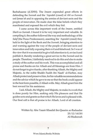 Explanation of the Creed - 1995 - by al Barbahari | PDF