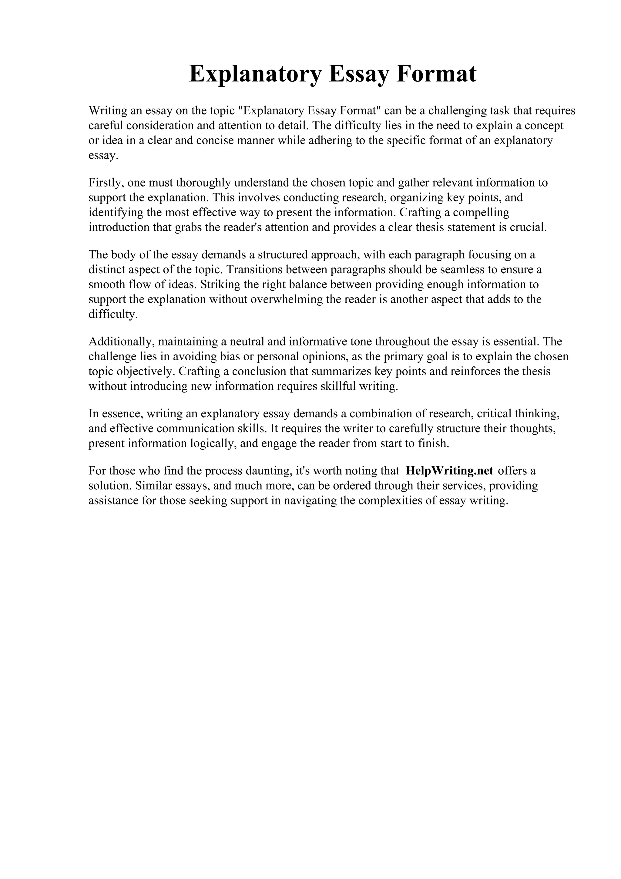 Explanatory Essay Format. 004 Expository Essay Sample 2 Explanatory ...