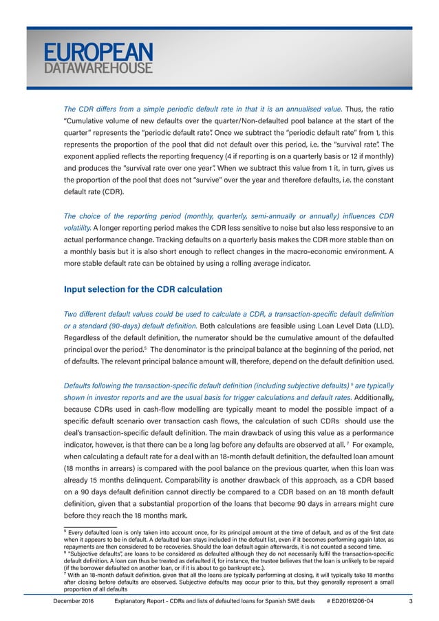 Explanatory Report – on Constant Default Rates (CDRs). | PDF