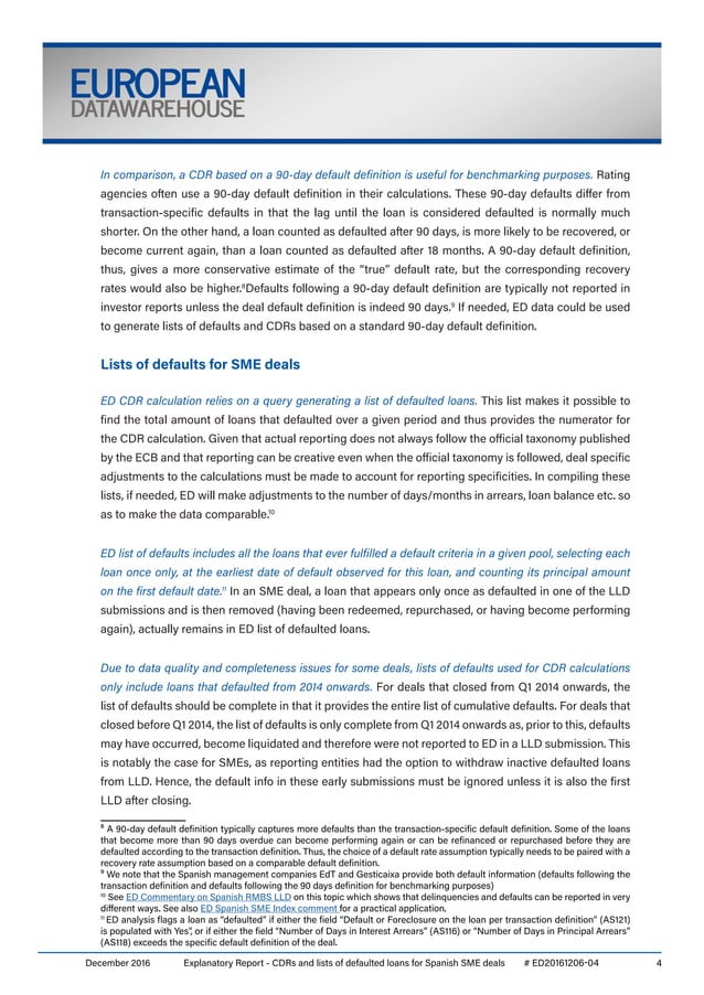 Explanatory Report – on Constant Default Rates (CDRs). | PDF