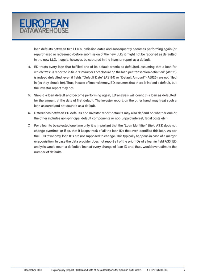 Explanatory Report – on Constant Default Rates (CDRs). | PDF