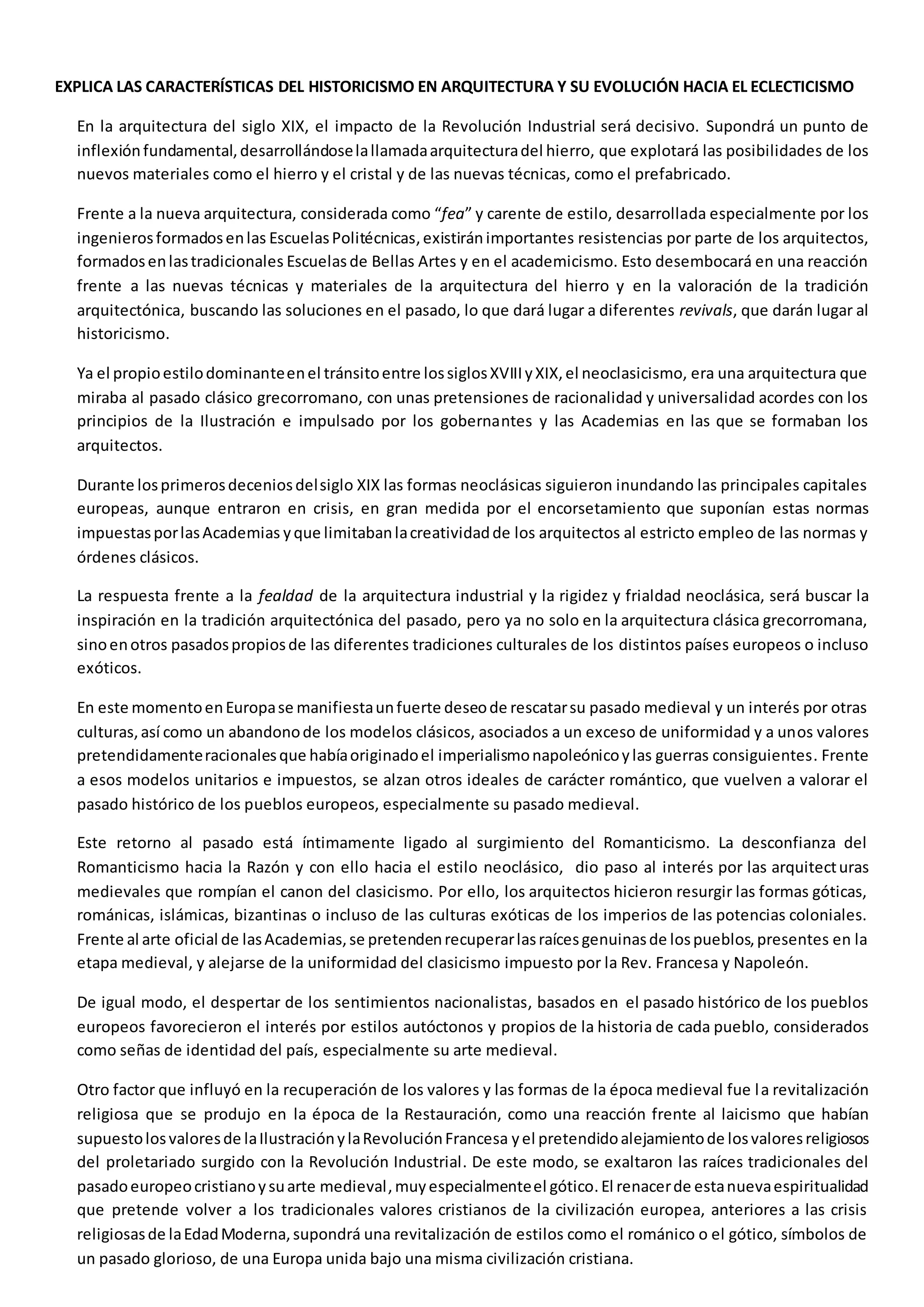 Explica las caracteristicas del historicismo en arquitectura y su ...