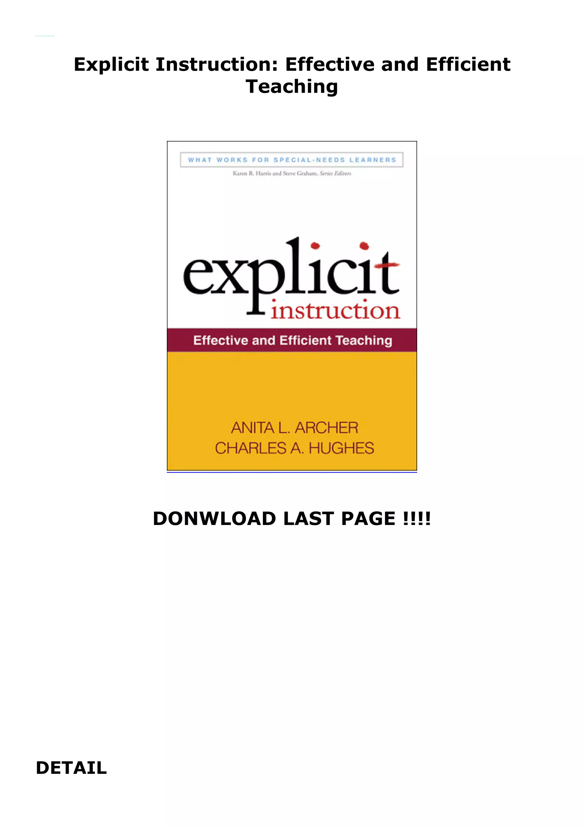 Explicit Instruction: Effective and Efficient Teaching | PDF