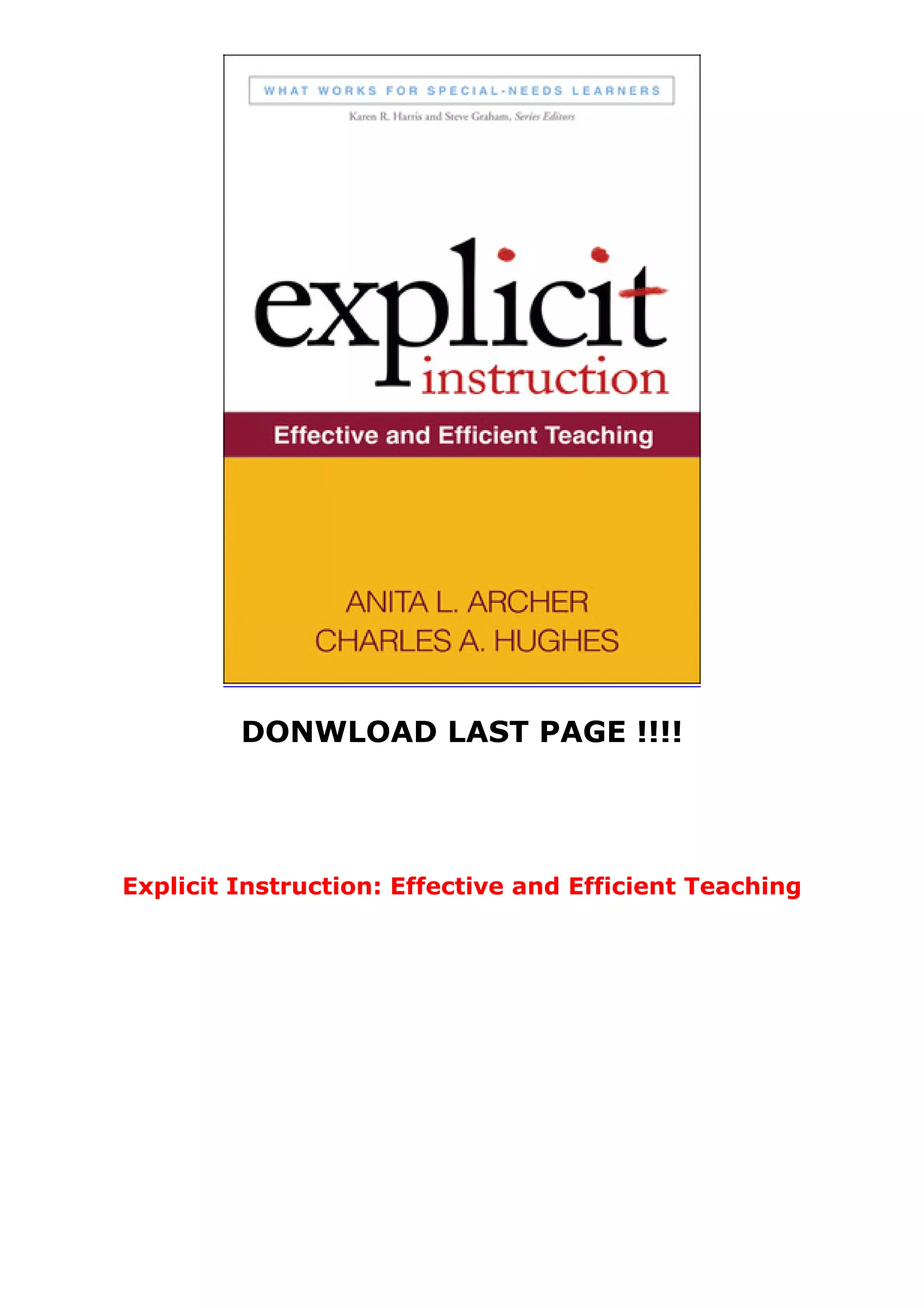 Explicit Instruction: Effective and Efficient Teaching | PDF