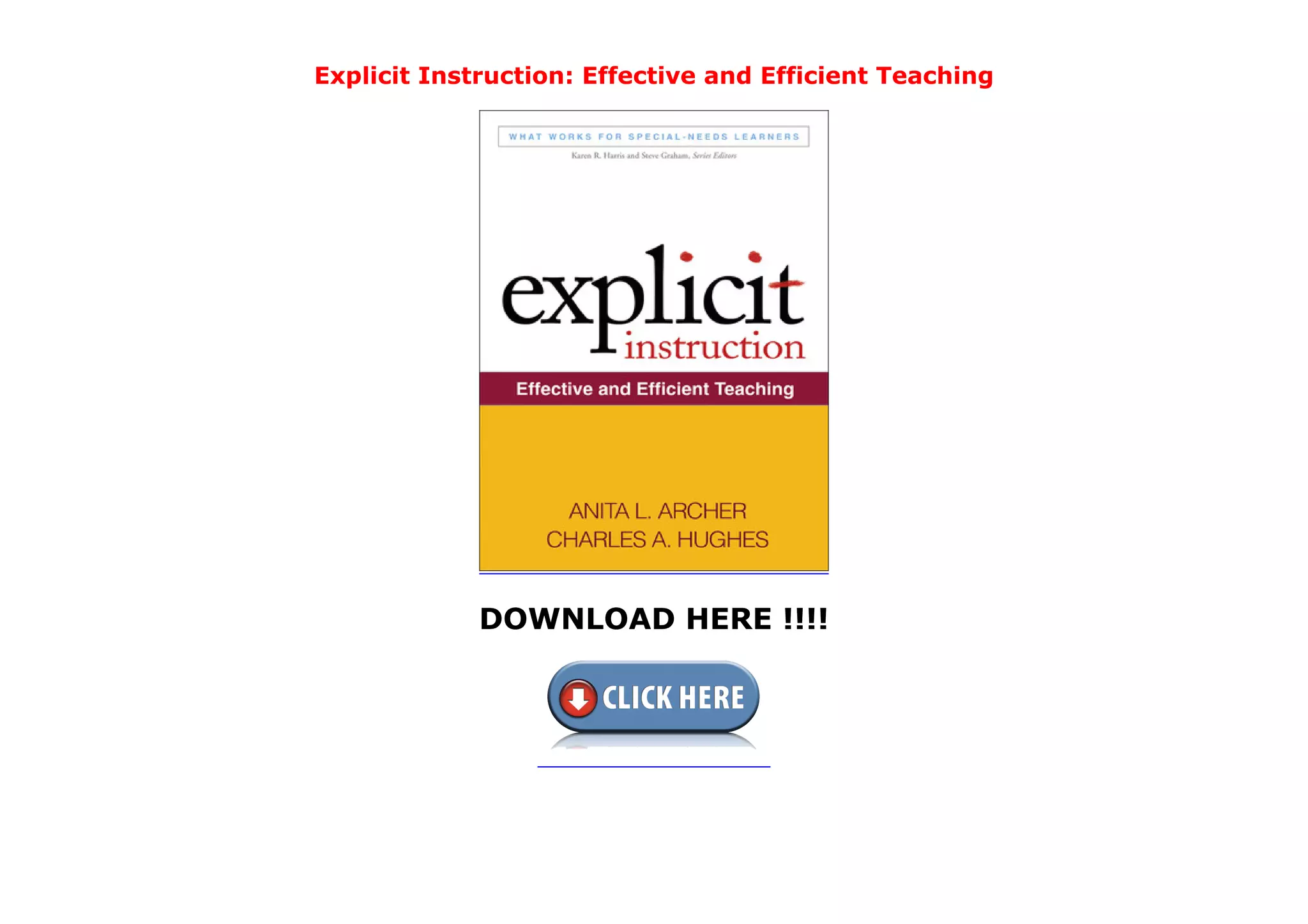 Explicit Instruction: Effective and Efficient Teaching | PPT