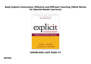 Book Explicit Instruction: Effective and Efficient Teaching (What Works ...