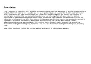Book Explicit Instruction: Effective and Efficient Teaching (What Works ...