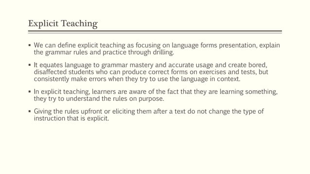 Explicit and implicit grammar teaching | PPTX | Educational Assessment | Education