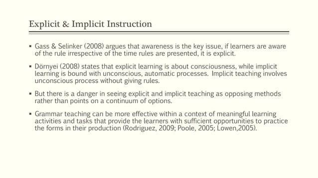 Explicit and implicit grammar teaching | PPTX | Educational Assessment | Education
