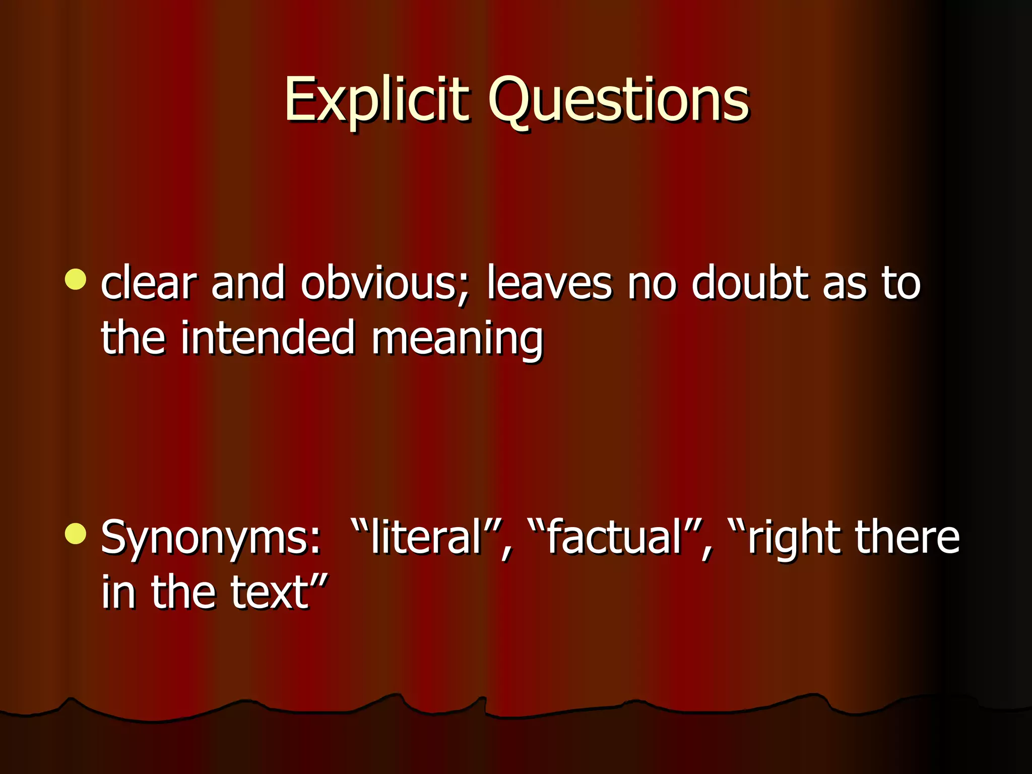 Explicit implicit questions | PPT