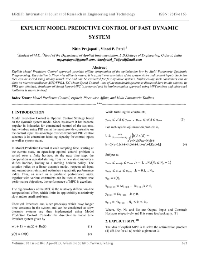 Explicit model predictive control of fast dynamic system | PDF