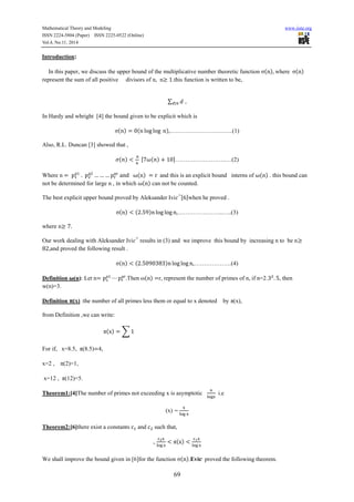 Explicit upper bound for the function of sum of divisors | PDF