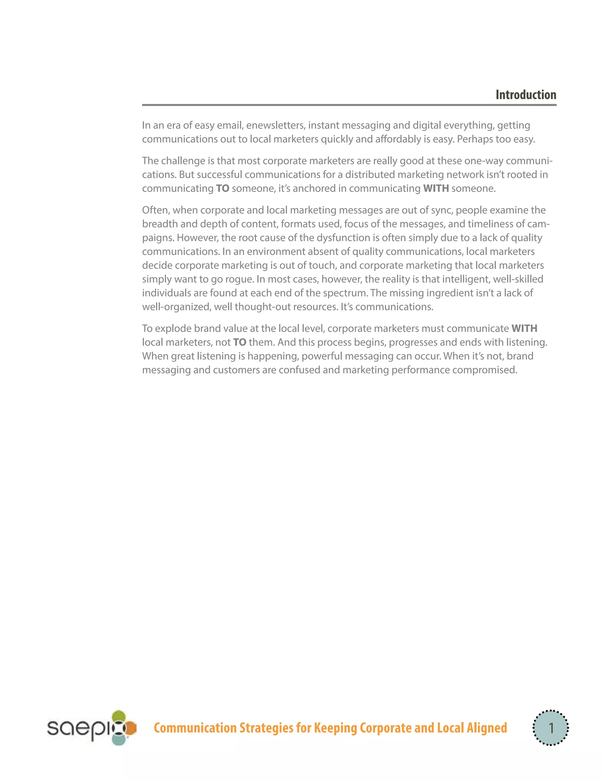 Communication Strategies for Keeping Corporate and Local Aligned | PDF