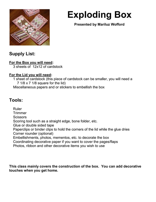 Exploding box instructions | PDF | Scrapbooking | Arts and Crafts