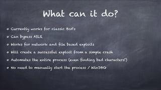 Exploit generation automation with WinDBG (Hacktivity 2017) | PPT