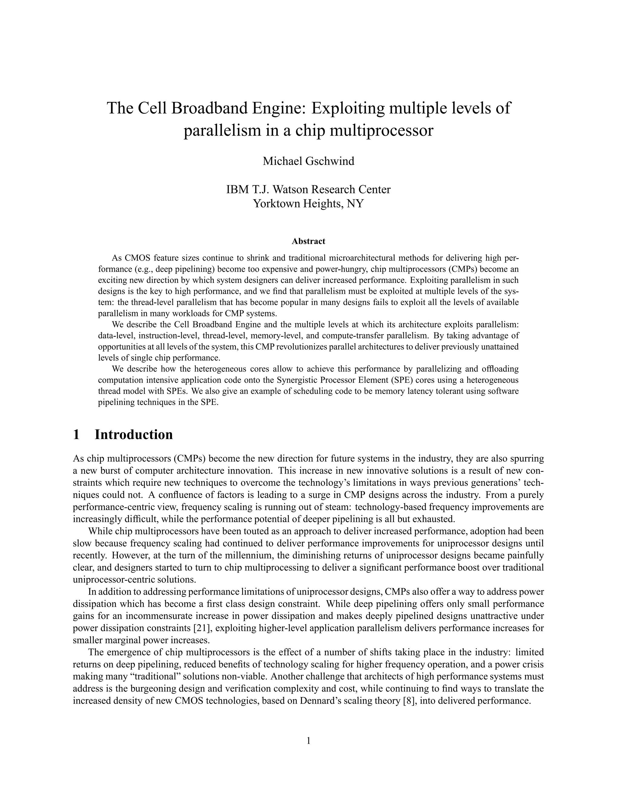 Michael Gschwind, Cell Broadband Engine: Exploiting multiple levels of parallelism in a Chip ...