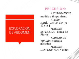 Exploracion abdominal de la materia de semiologia | PPTX