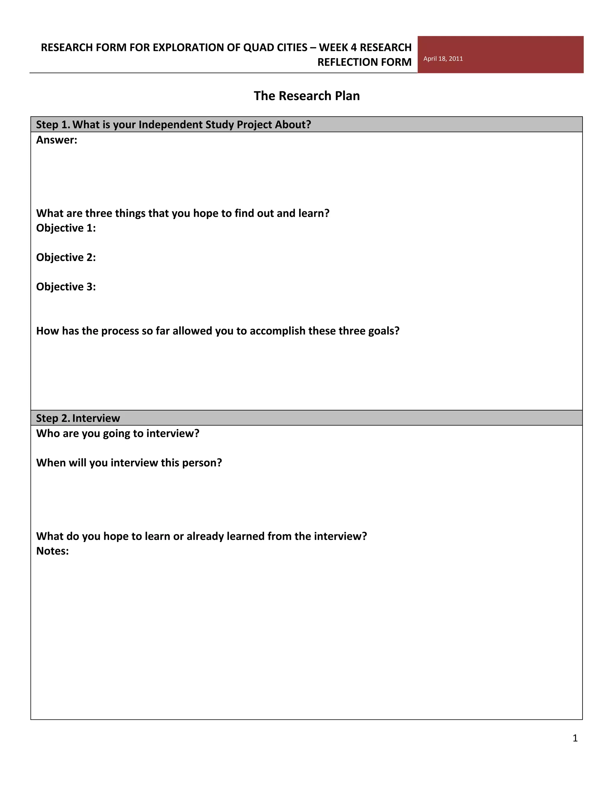 Exploration research form | DOCX | Homework and Study | Education