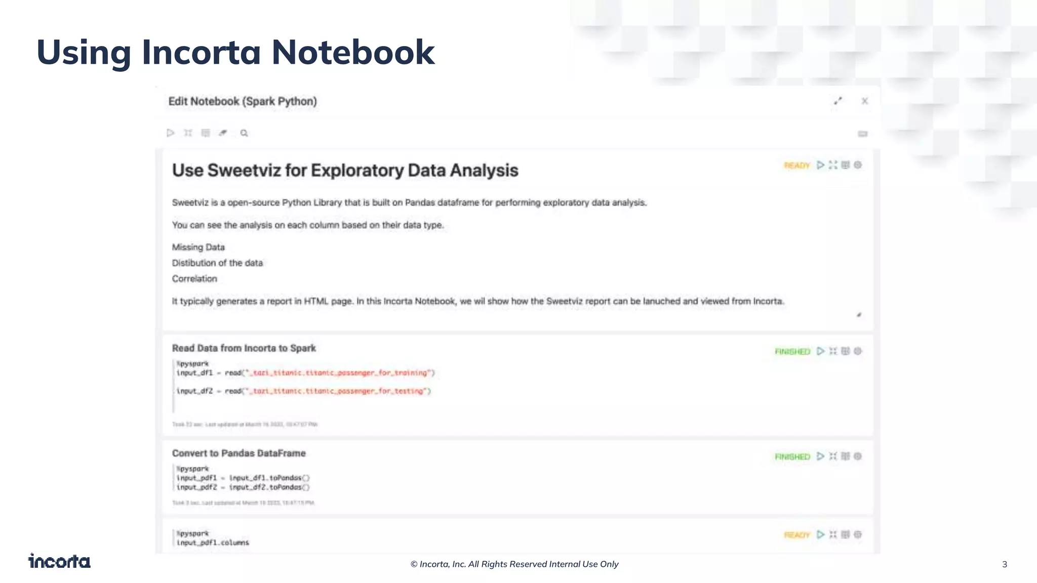 Exploratory Data Analysis with Sweetviz in Incorta