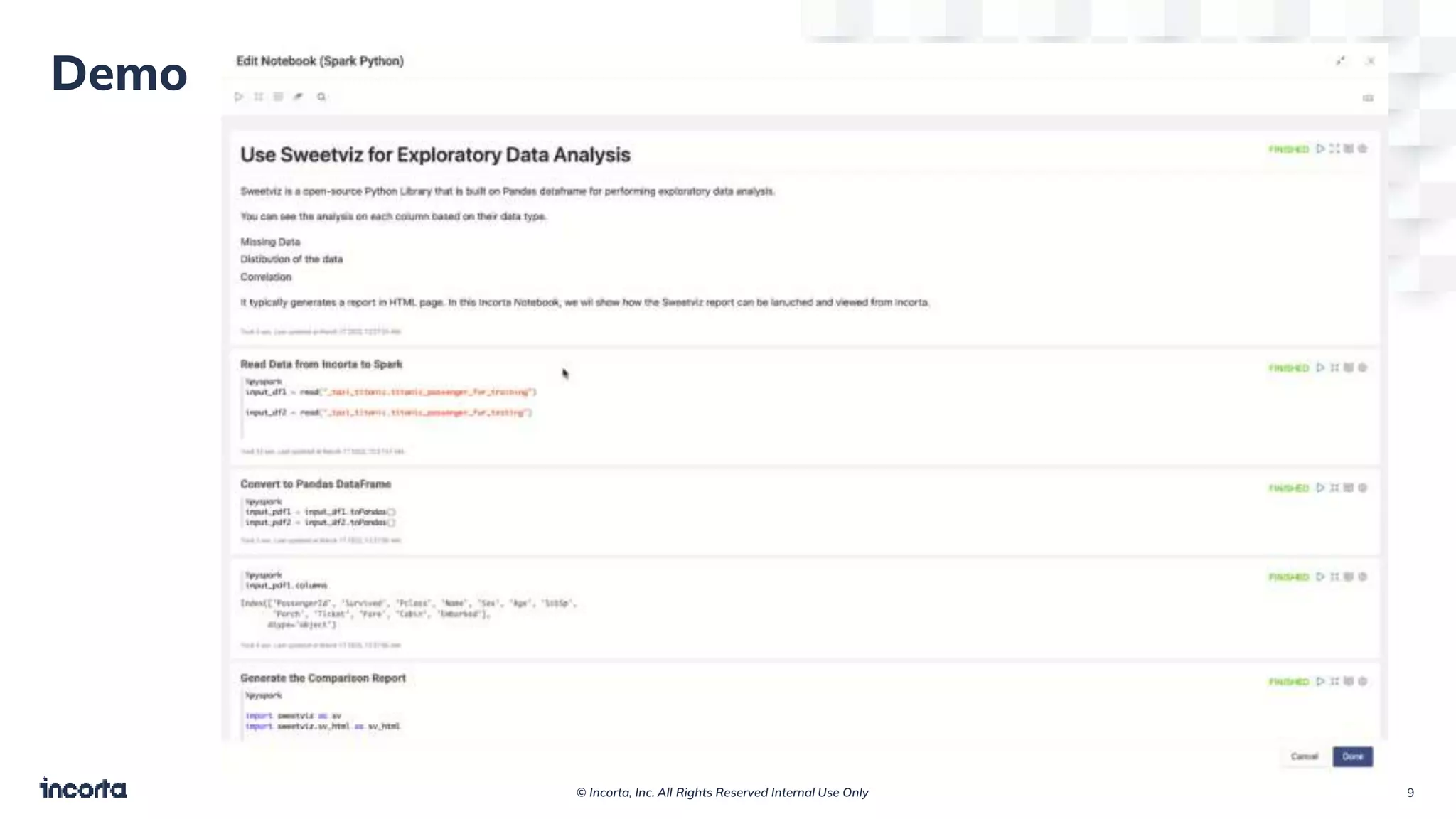 Exploratory Data Analysis with Sweetviz in Incorta