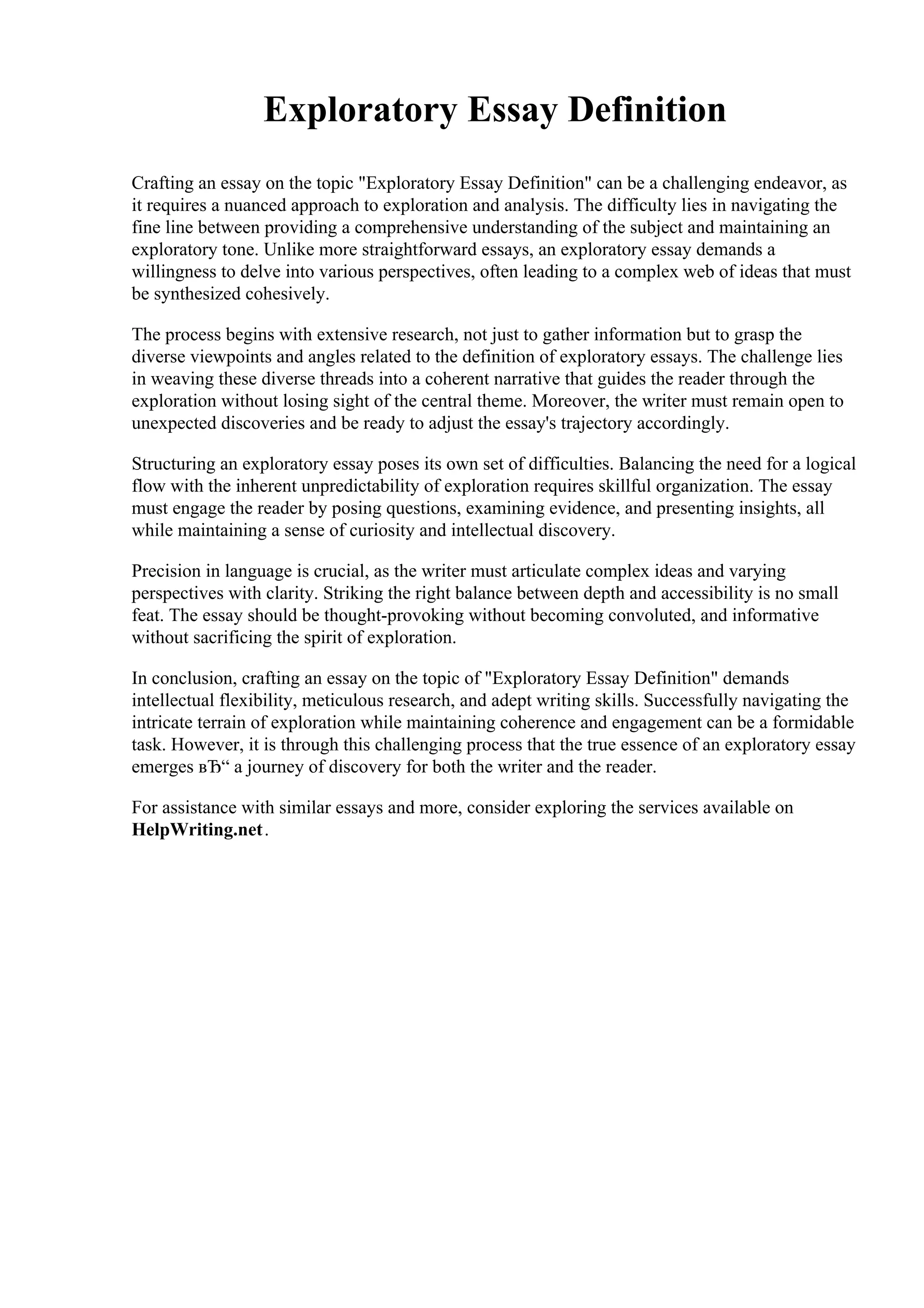 Exploratory Essay Definition. Warren Wilson College | PDF | Homework ...