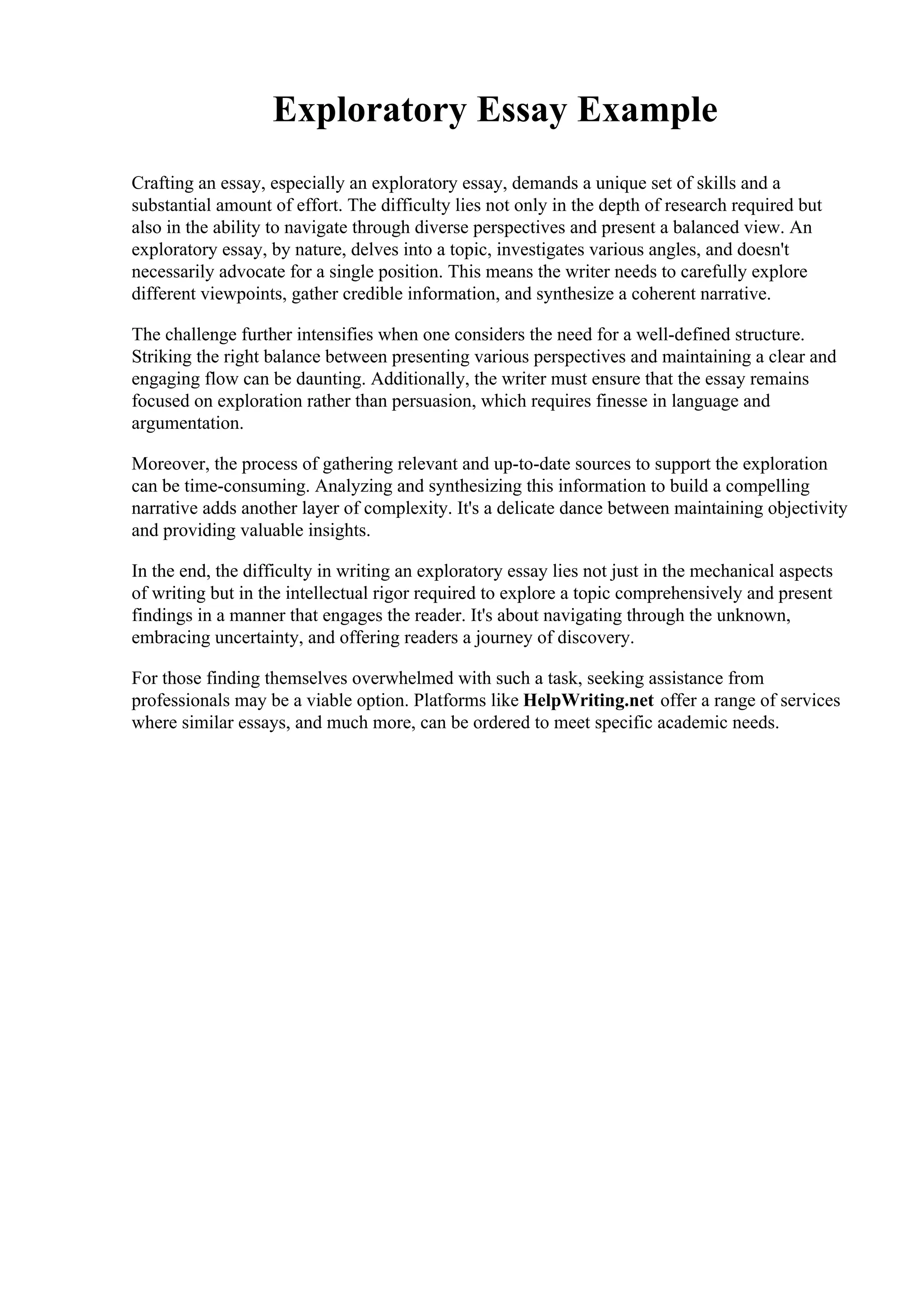 Exploratory Essay Example. Marymount University | PDF