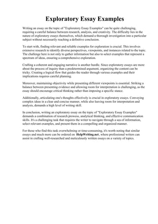 Exploratory Essay Examples. exploratory research paper example | PDF