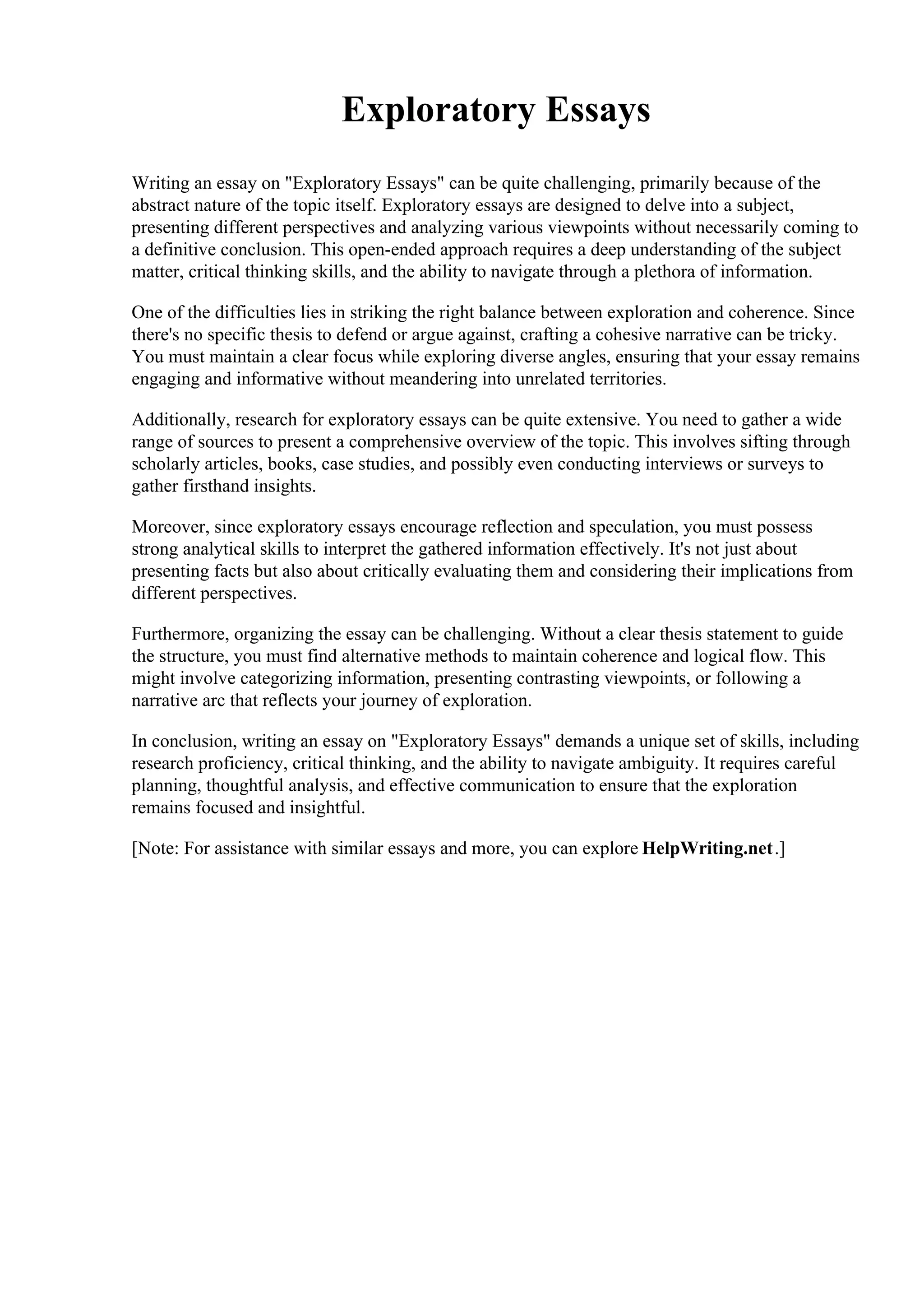 Exploratory Essays.pdf | Homework and Study | Education