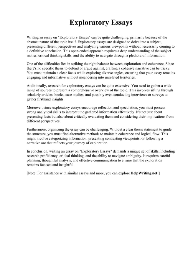 Exploratory Essays.pdf | Homework and Study | Education
