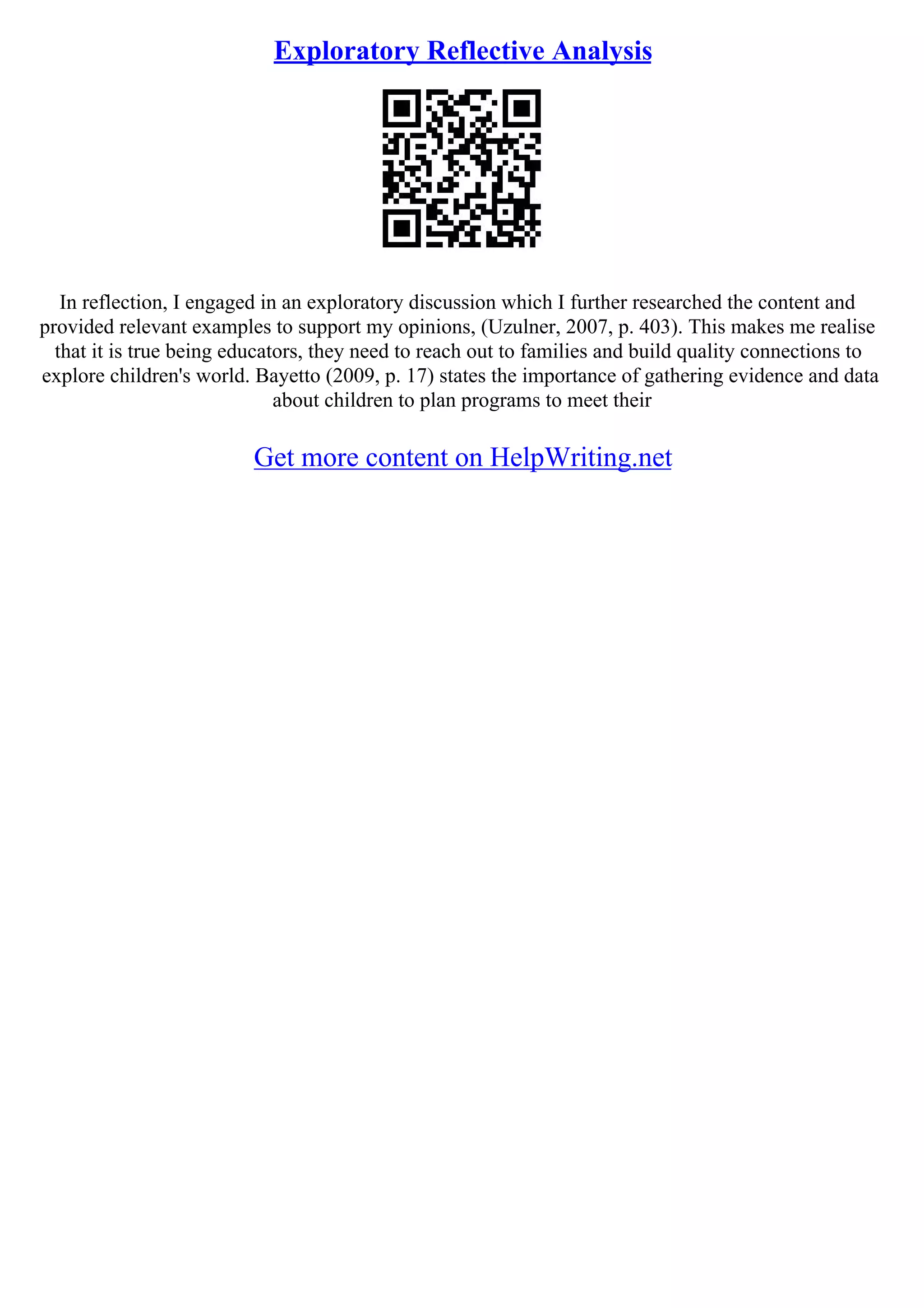 Exploratory Essay Sample | PDF