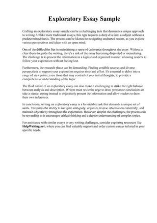Exploratory Essay Sample.pdf | Homework and Study | Education