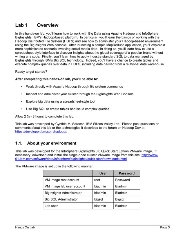 Big Data: Explore Hadoop and BigInsights self-study lab | PDF