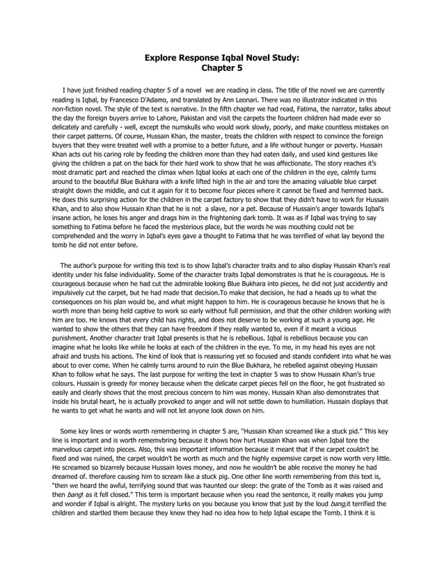 Kim's Explore response iqbal novel study | DOCX