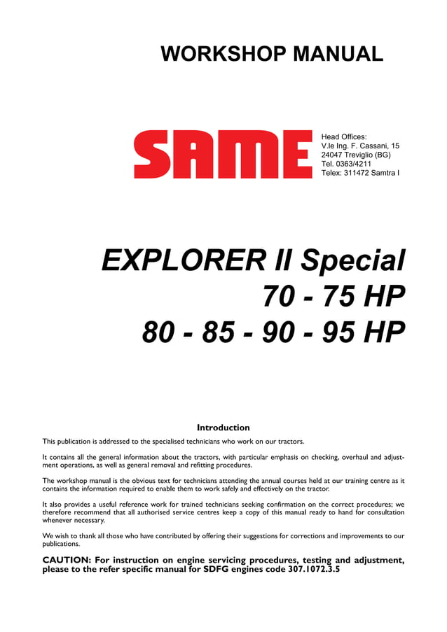 Same Explorer II Special 70 75 80 85 90 95 - Workshop Manual | PDF