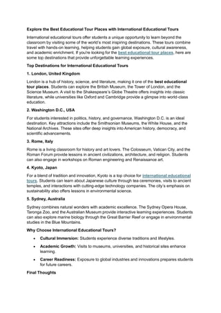 Explore the Best Educational Tour Places with International Educational ...