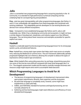 Explore the Best Programming Languages for AI in 2023 | PDF