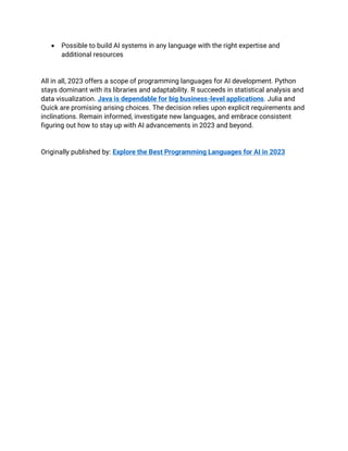 Explore the Best Programming Languages for AI in 2023 | PDF