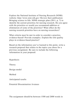 Explore the National Institute of Nursing Research (NINR) website.docx