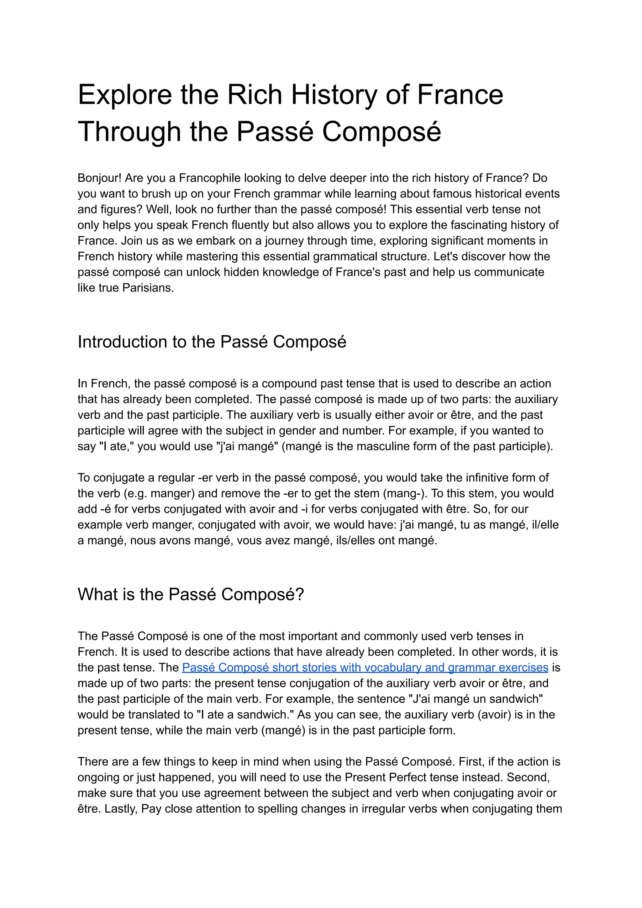 Explore the Rich History of France Through the Passé Composé.pdf ...