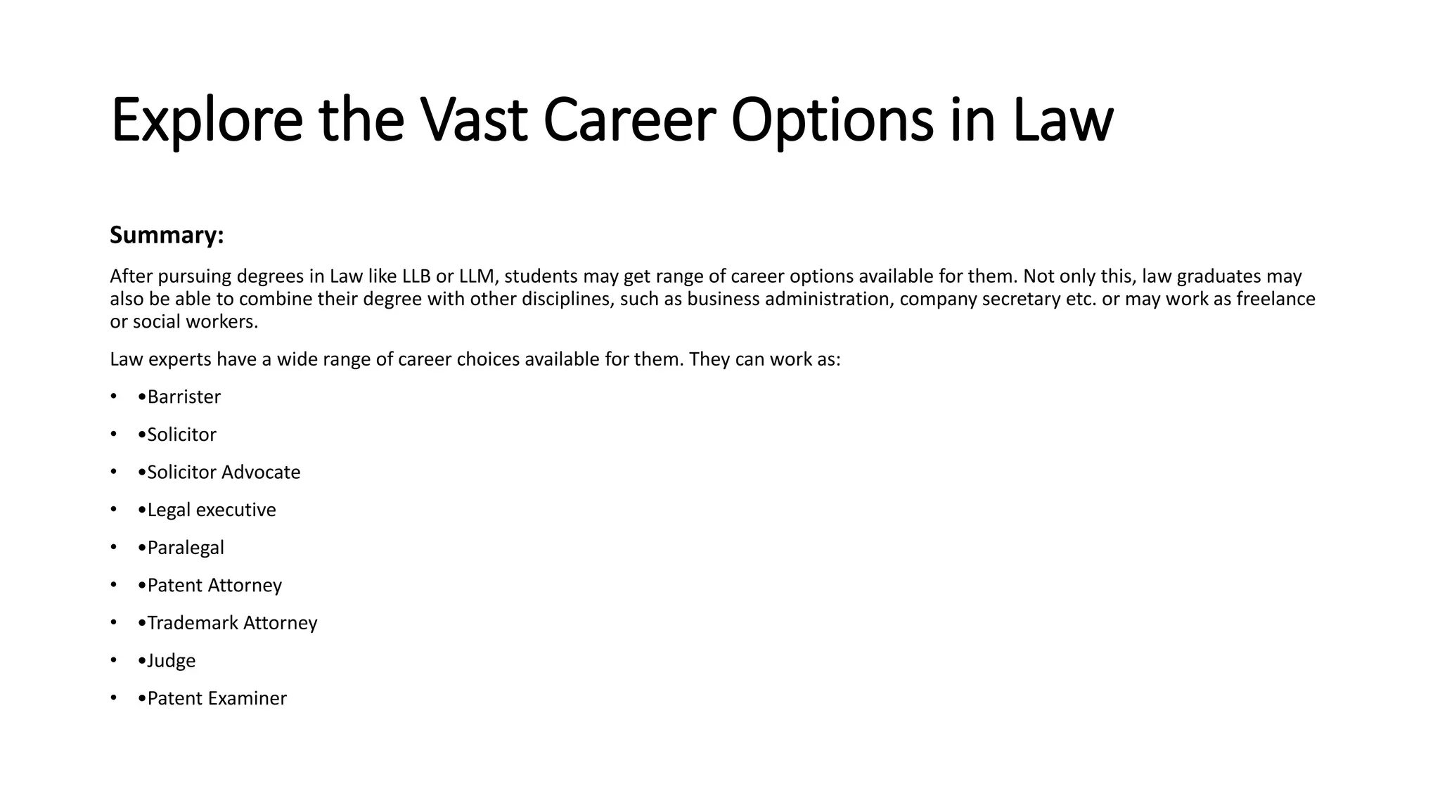 Explore the vast career options in law | PPT