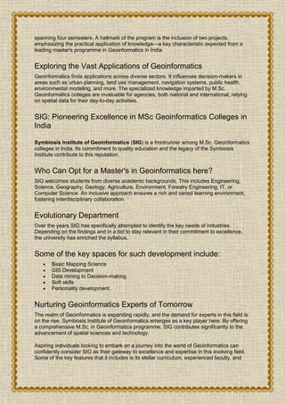 Exploring Geoinformatics: Symbiosis Institute's Distinctive Path | PDF
