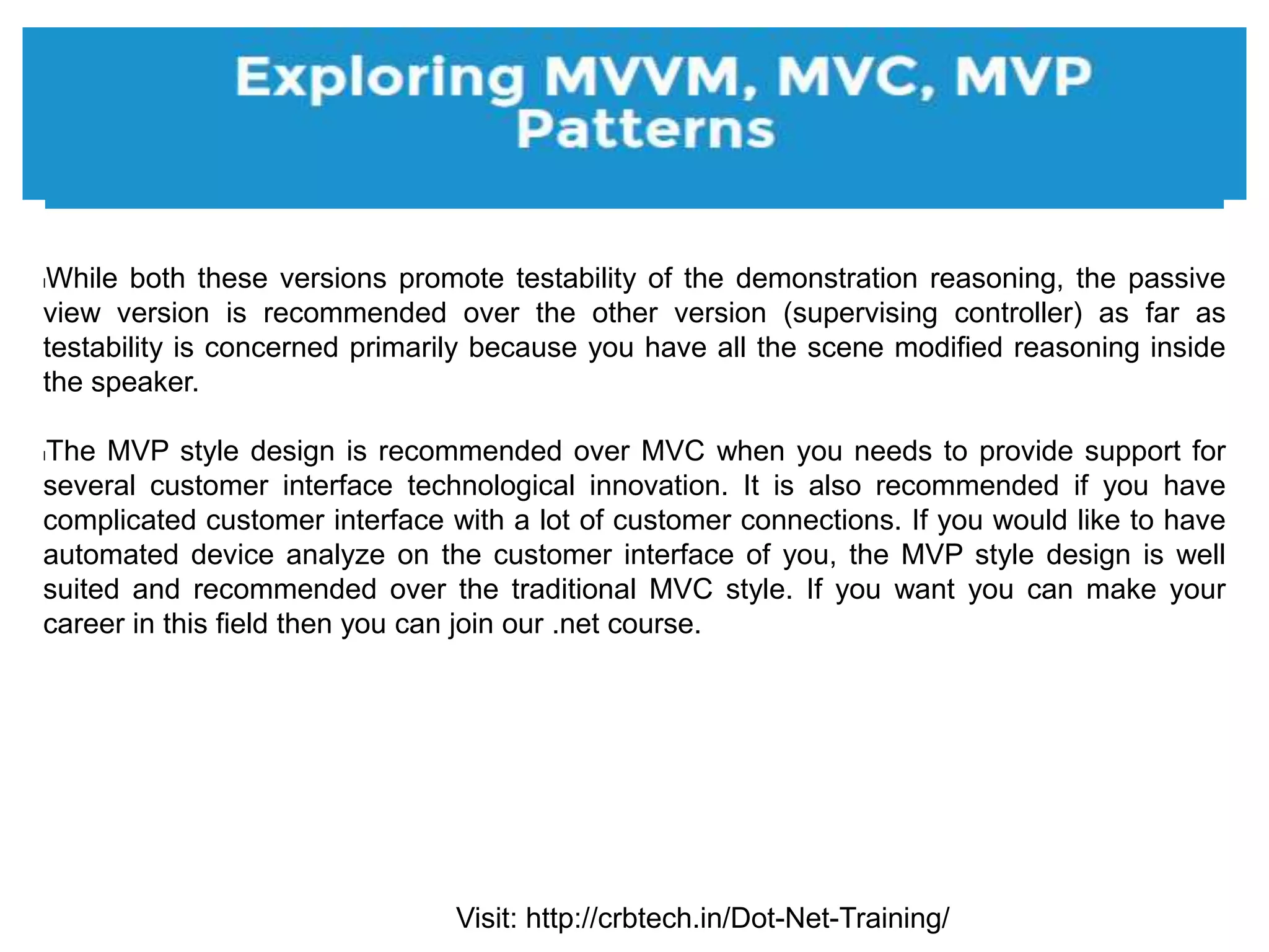 Exploring Mvvm Mvc Mvp Patterns Crb Tech Ppt Free Download 1801