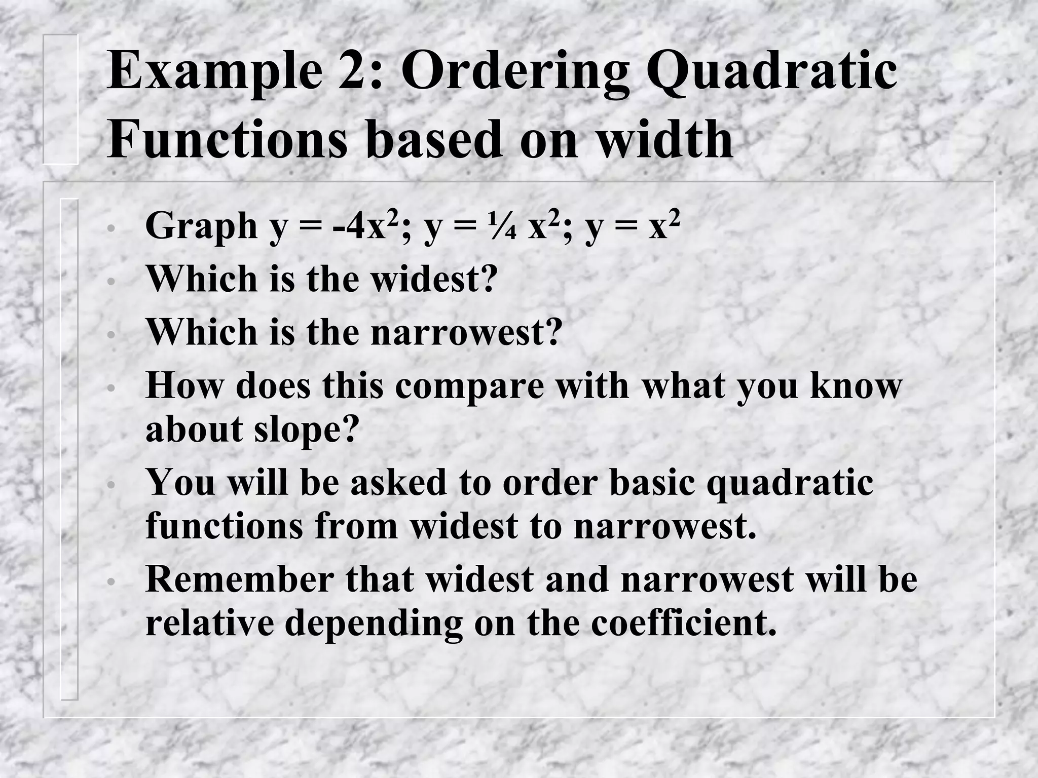 Exploring Quadratic Functions Ppt